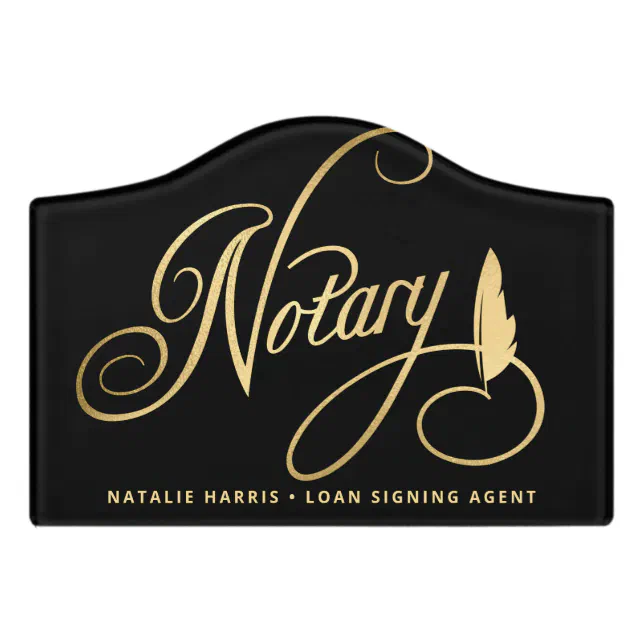 Elegant Gold & Navy Notary Loan Agent Door Sign | Zazzle