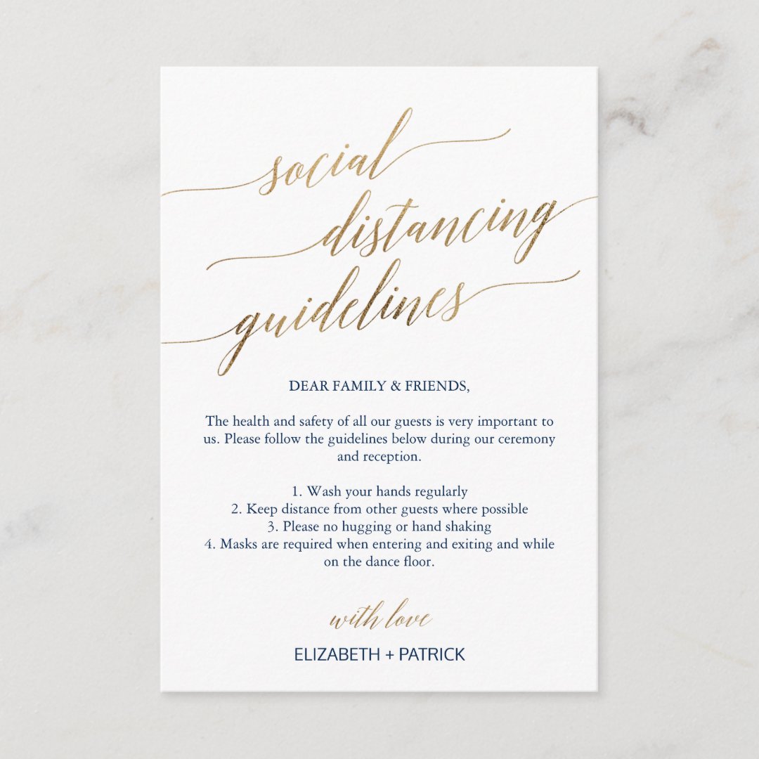 Elegant Gold & Navy Social Distancing Wedding Enclosure Card | Zazzle