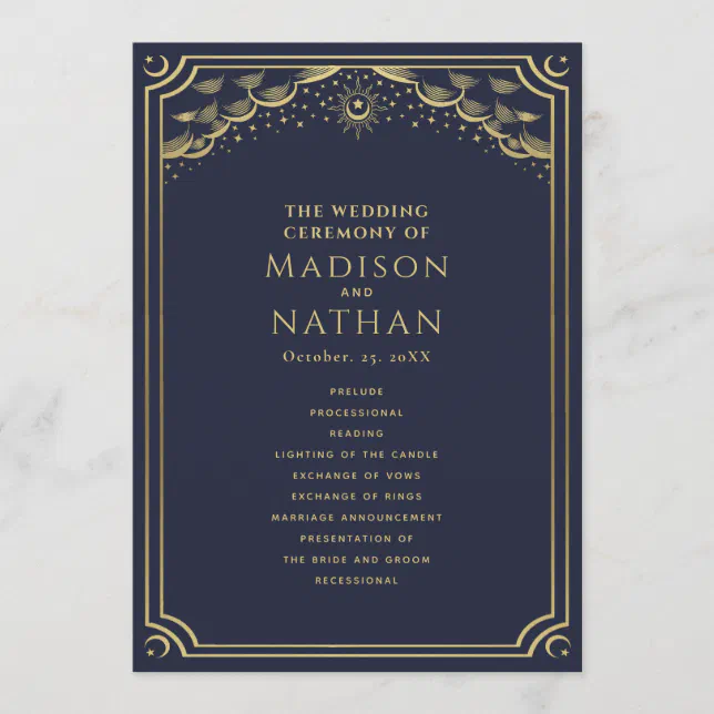 Elegant Gold & Navy Tarot Wedding Program | Zazzle