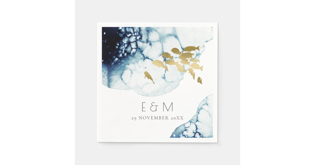 ELEGANT GOLD NAVY UNDERWATER FISH MONOGRAM WEDDING NAPKINS | Zazzle