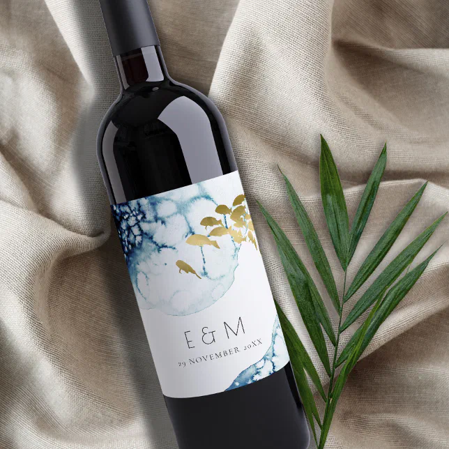 ELEGANT GOLD NAVY UNDERWATER FISH MONOGRAM WEDDING WINE LABEL | Zazzle