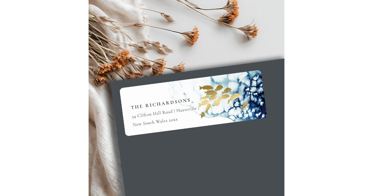 ELEGANT GOLD NAVY UNDERWATER SEA FISH ADDRESS LABE LABEL | Zazzle