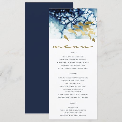 ELEGANT GOLD NAVY UNDERWATER SEA FISH WEDDING MENU | Zazzle