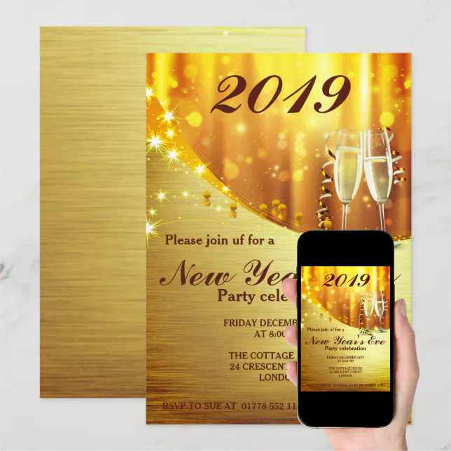 Elegant Gold New Year`s Eve Party Invite | Zazzle