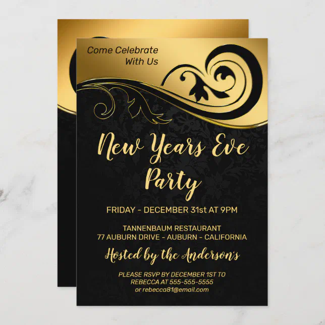 Elegant Gold New Years Invitation | Zazzle