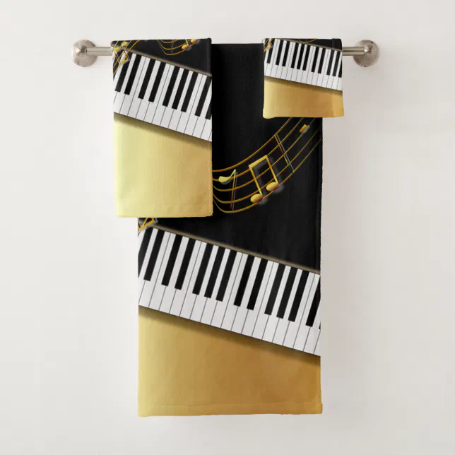 Elegant Gold Notes, Piano Keys,Black Bath Towel Set | Zazzle