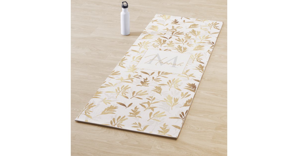 Elegant Gold Olive branch White Pattern Yoga Mat | Zazzle
