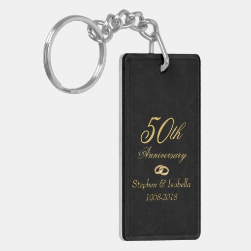 Elegant Gold on Black 50th Wedding Anniversary Keychain | Zazzle