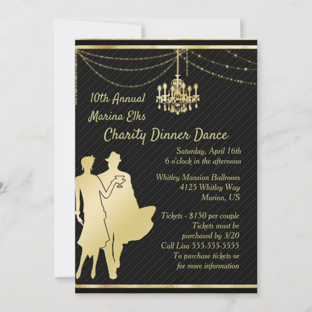 Elegant Gold on Black Cocktail Party Invitaiton Invitation | Zazzle