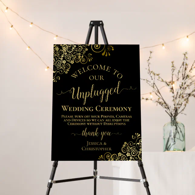 Elegant Gold on Black Unplugged Wedding Ceremony Foam Board | Zazzle
