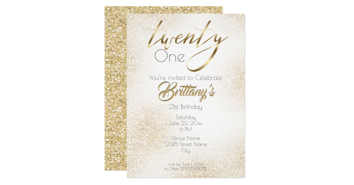 Elegant Gold on Gold Glitter and Calligraphy 21st Invitation | Zazzle.com
