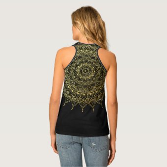 Elegant Gold on Soft Black Floral Henna Mandala Tank Top | Zazzle