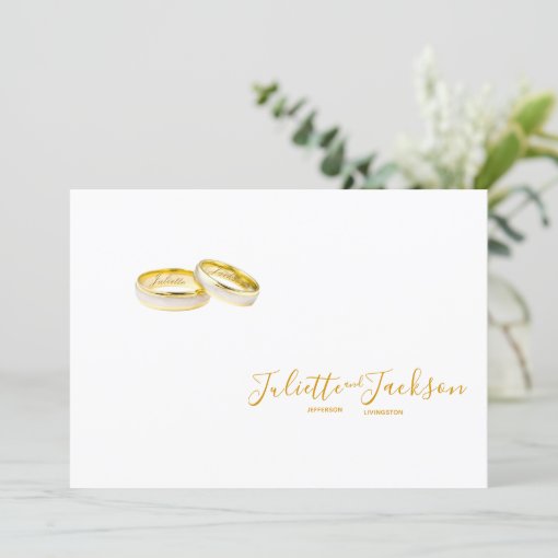 Elegant gold on white | personalized wedding rings invitation | Zazzle