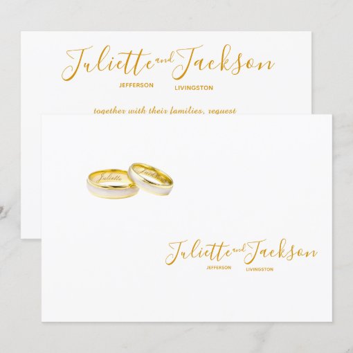 Elegant gold on white | personalized wedding rings invitation | Zazzle