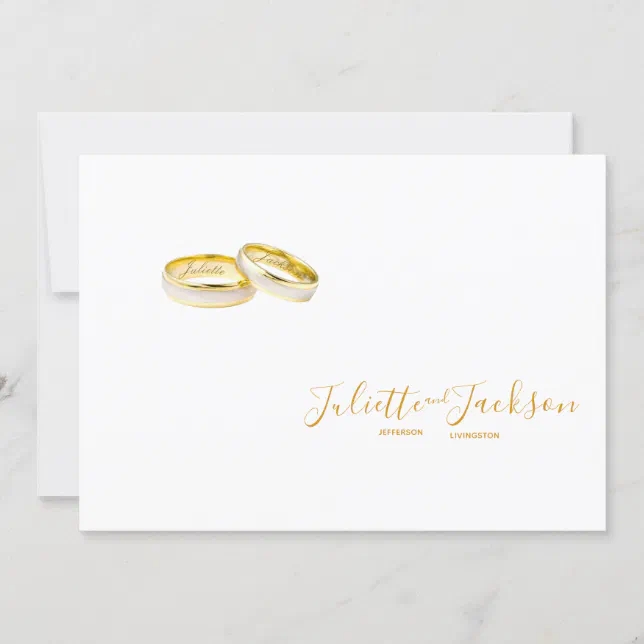 Elegant gold on white | personalized wedding rings invitation | Zazzle
