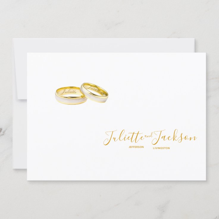Elegant gold on white | personalized wedding rings invitation | Zazzle
