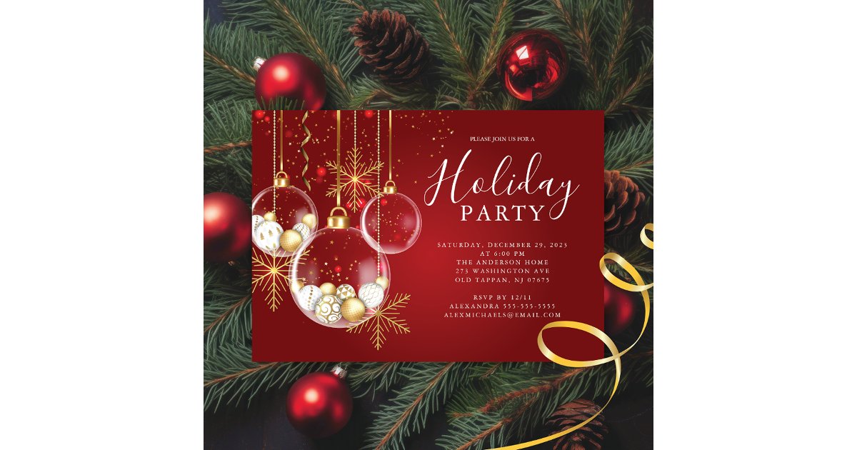 Elegant Gold Ornament Christmas Party Invitation | Zazzle