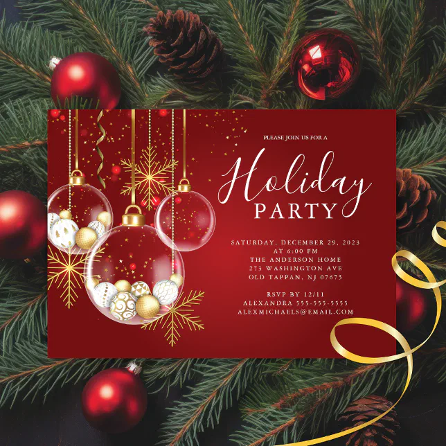 Elegant Gold Ornament Christmas Party Invitation | Zazzle
