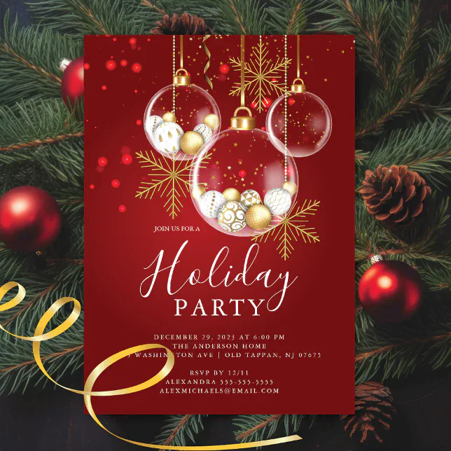 Elegant Gold Ornament Christmas Party Invitation | Zazzle
