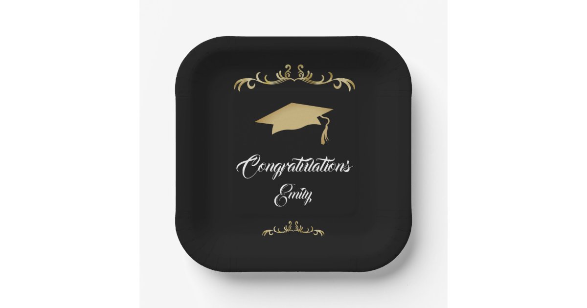 Elegant Gold Ornament Congratulations Graduate Paper Plates | Zazzle