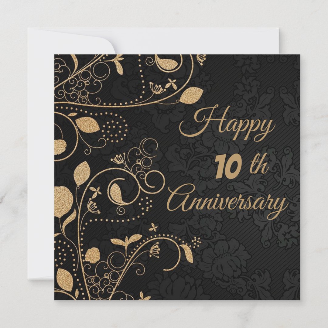 Elegant, Gold Ornaments, 10th Anniversary Card | Zazzle