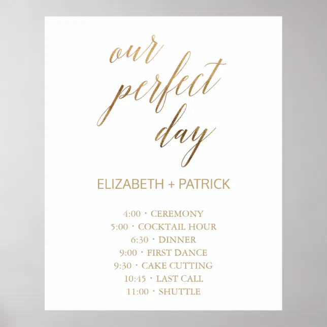 Elegant Gold Our Perfect Day Order of Events Poster | Zazzle