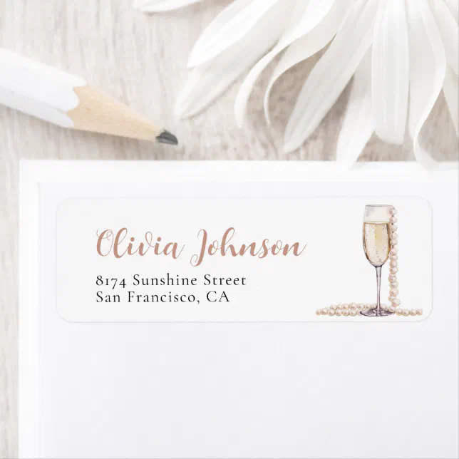 Elegant Gold Pearls and Prosecco Address Labels | Zazzle