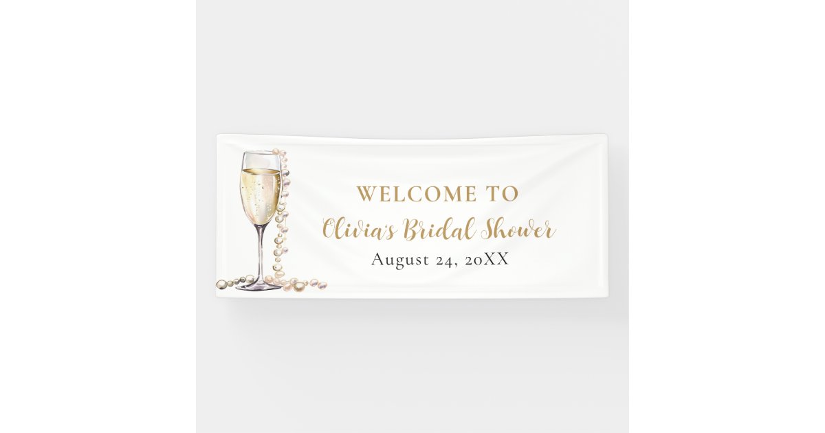 Elegant Gold Pearls and Prosecco Bridal Shower Banner | Zazzle