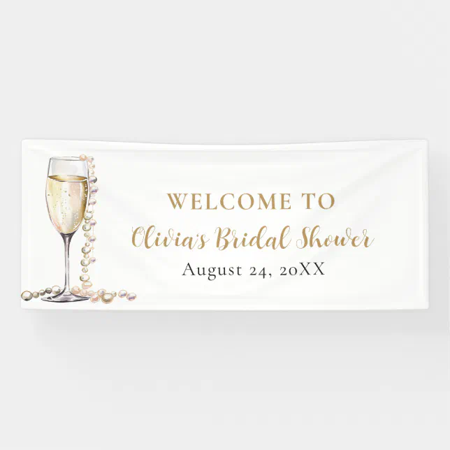 Elegant Gold Pearls and Prosecco Bridal Shower Banner | Zazzle