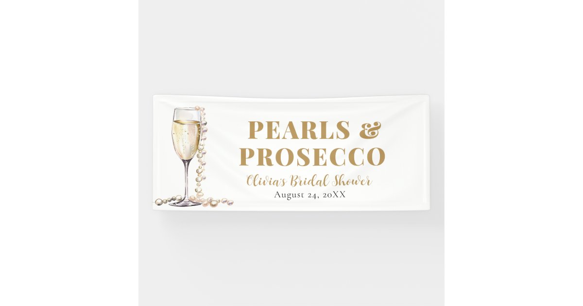Elegant Gold Pearls and Prosecco Bridal Shower Banner | Zazzle