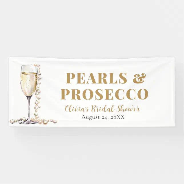 Elegant Gold Pearls and Prosecco Bridal Shower Banner | Zazzle