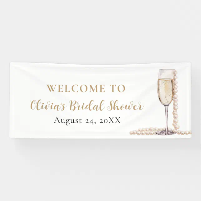 Elegant Gold Pearls and Prosecco Bridal Shower Banner | Zazzle