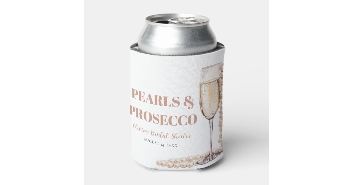 Elegant Gold Pearls and Prosecco Bridal Shower Can Cooler | Zazzle