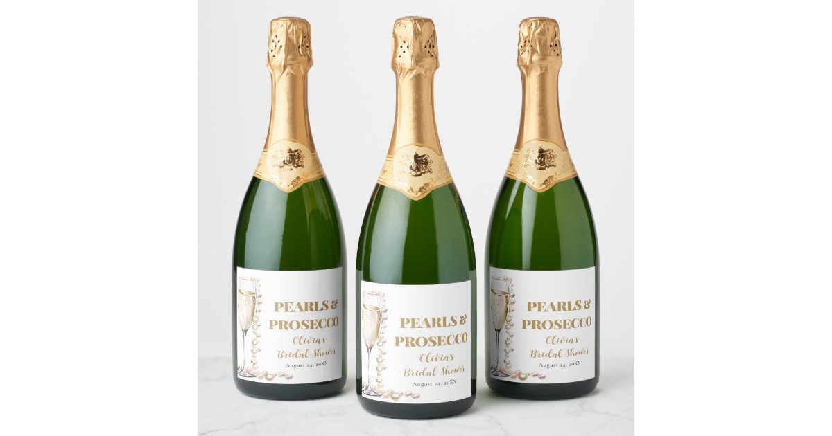 Elegant Gold Pearls and Prosecco Bridal Shower Sparkling Wine Label ...