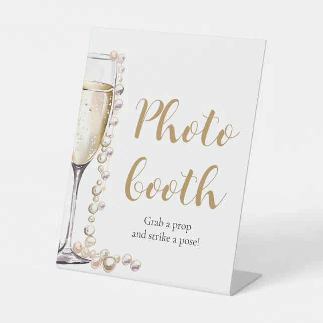 Elegant Gold Pearls and Prosecco Photo Booth Sign | Zazzle