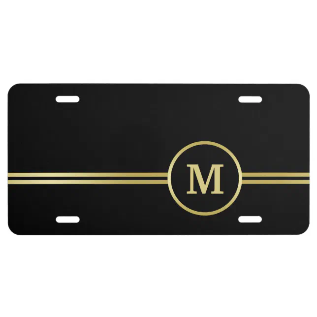 Elegant gold Personalized Monogram on black License Plate | Zazzle
