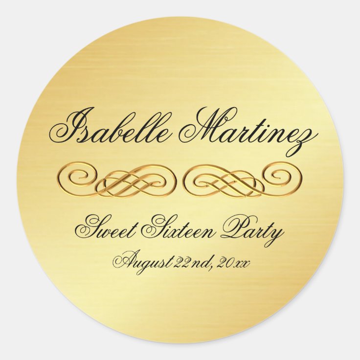Elegant Gold Personalized Sweet Sixteen Sticker | Zazzle