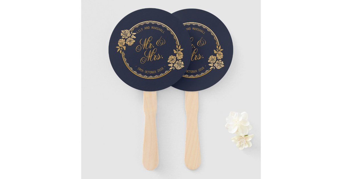 Elegant Gold Personalized Wedding | Hand Fans | Zazzle