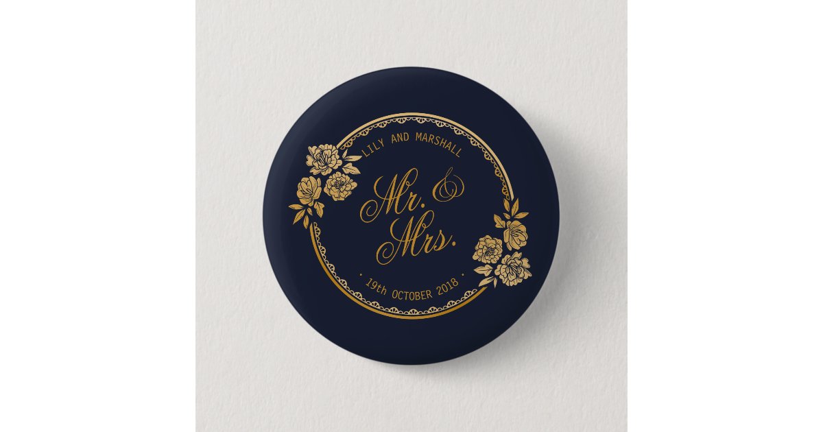 Elegant Gold Personalized Wedding | Pin Button | Zazzle