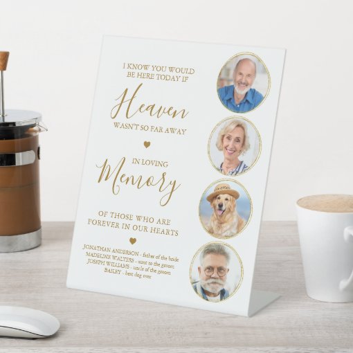 Elegant Gold Photo Collage Heaven Wedding Memorial Pedestal Sign | Zazzle