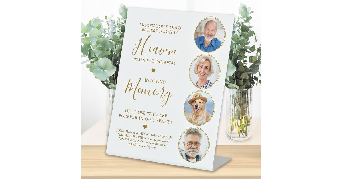Elegant Gold Photo Collage Heaven Wedding Memorial Pedestal Sign | Zazzle