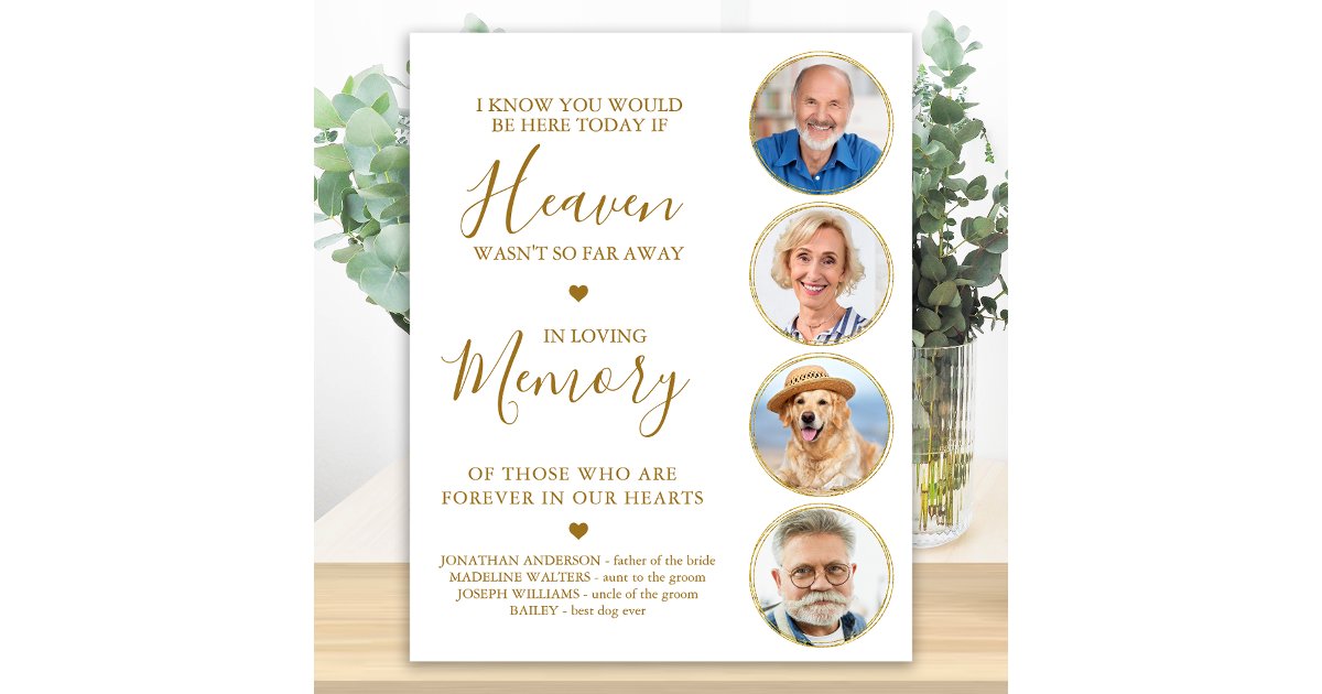 Elegant Gold Photo Collage Heaven Wedding Memorial Poster | Zazzle