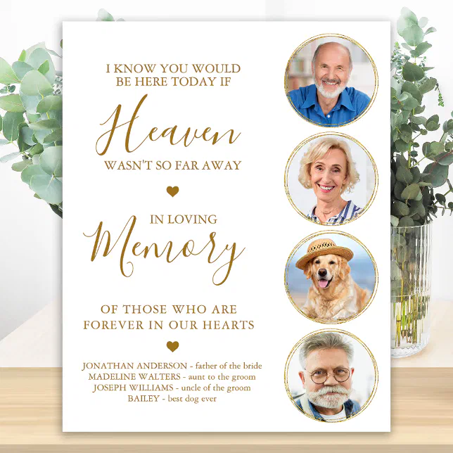 Elegant Gold Photo Collage Heaven Wedding Memorial Poster | Zazzle
