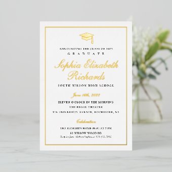 Elegant Gold Photo Graduation Foil Invitation | Zazzle