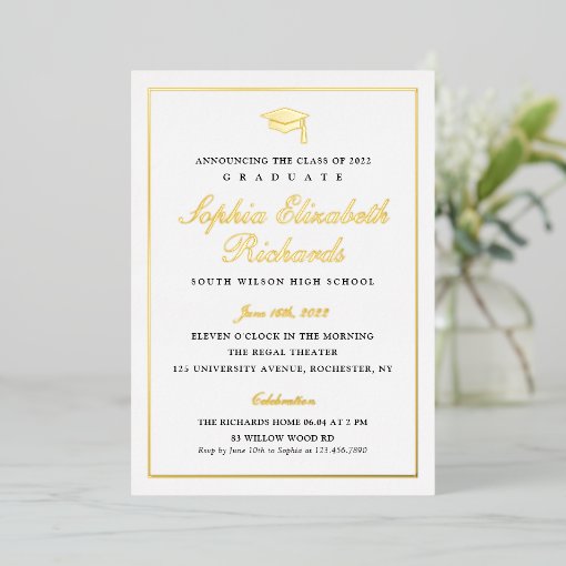 Elegant Gold Photo Graduation Foil Invitation | Zazzle