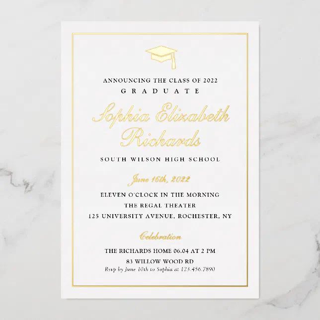 Elegant Gold Photo Graduation Foil Invitation | Zazzle