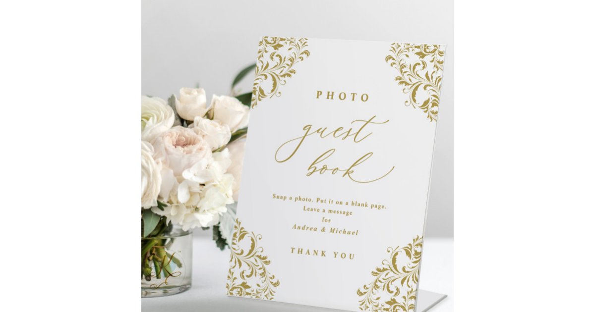 Elegant Gold Photo Guest Book Wedding Sign | Zazzle