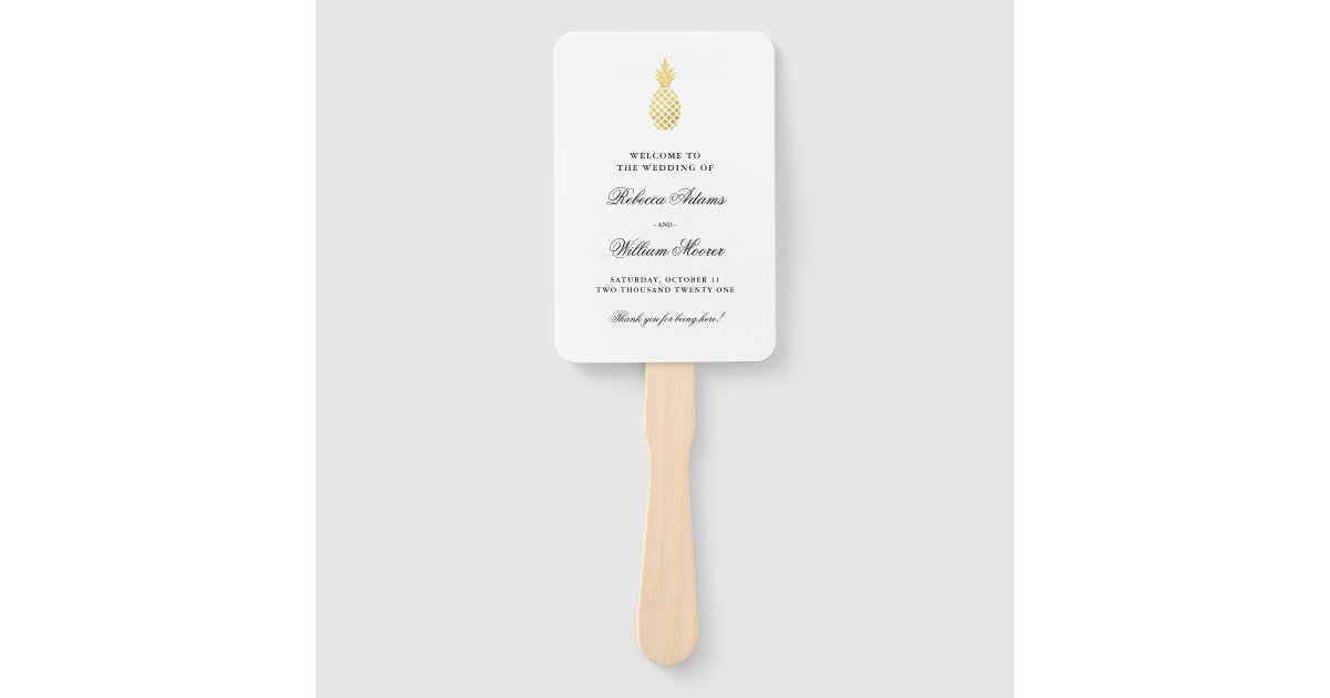 Elegant Gold Pineapple Wedding Hand Fan | Zazzle