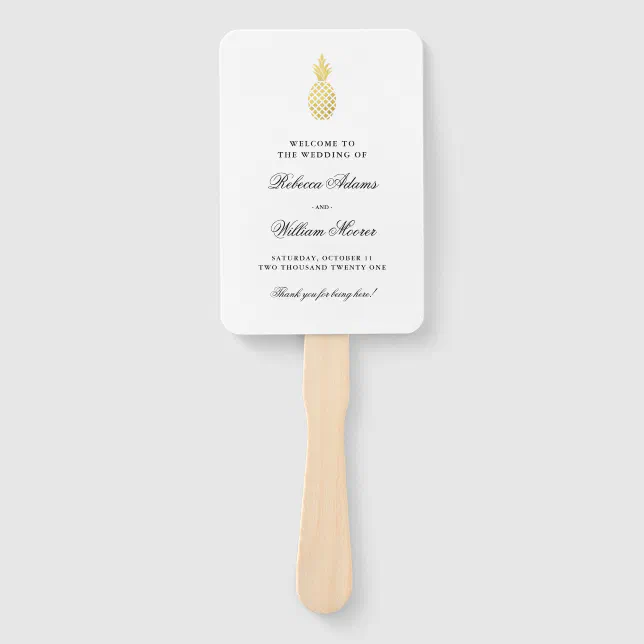 Elegant Gold Pineapple Wedding Hand Fan | Zazzle