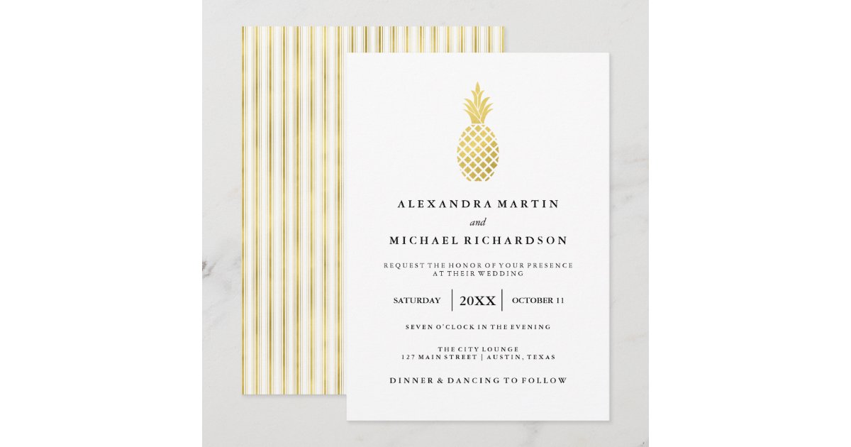 Elegant Gold Pineapple Wedding Invitation | Zazzle
